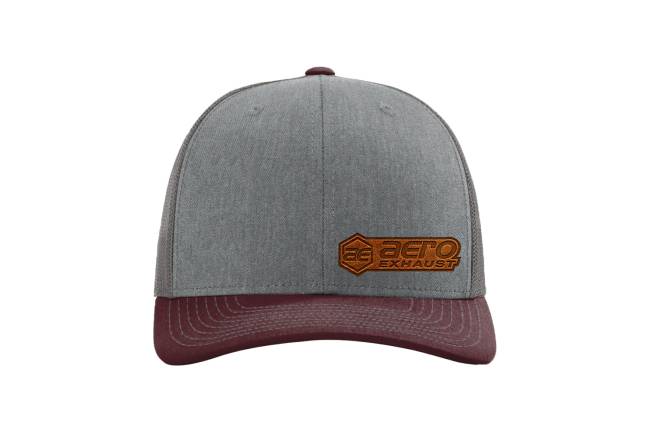 AERO Exhaust - Leather Patch Mesh Trucker Hat - Gray / Maroon